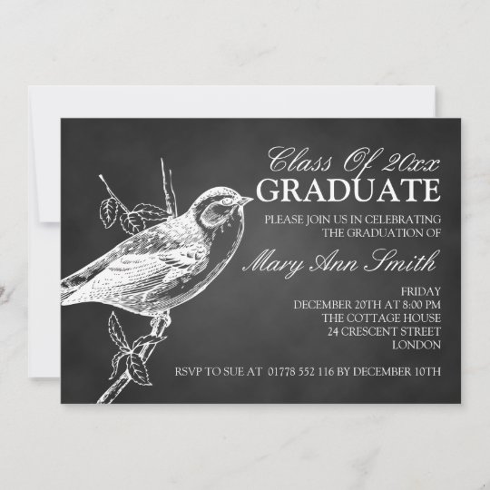Elegant Chalkboard Bird Graduation Party Black Invitation | Zazzle.com