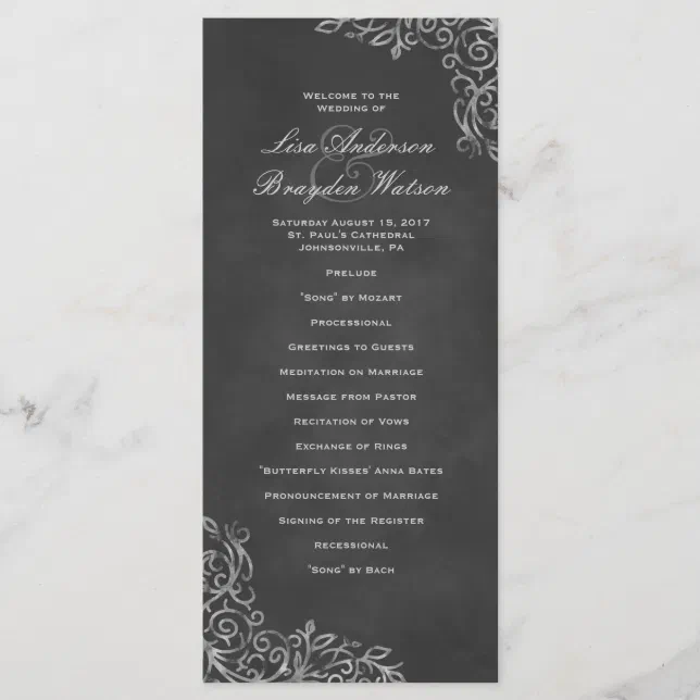 Elegant Chalkboard Filigree Wedding Program | Zazzle