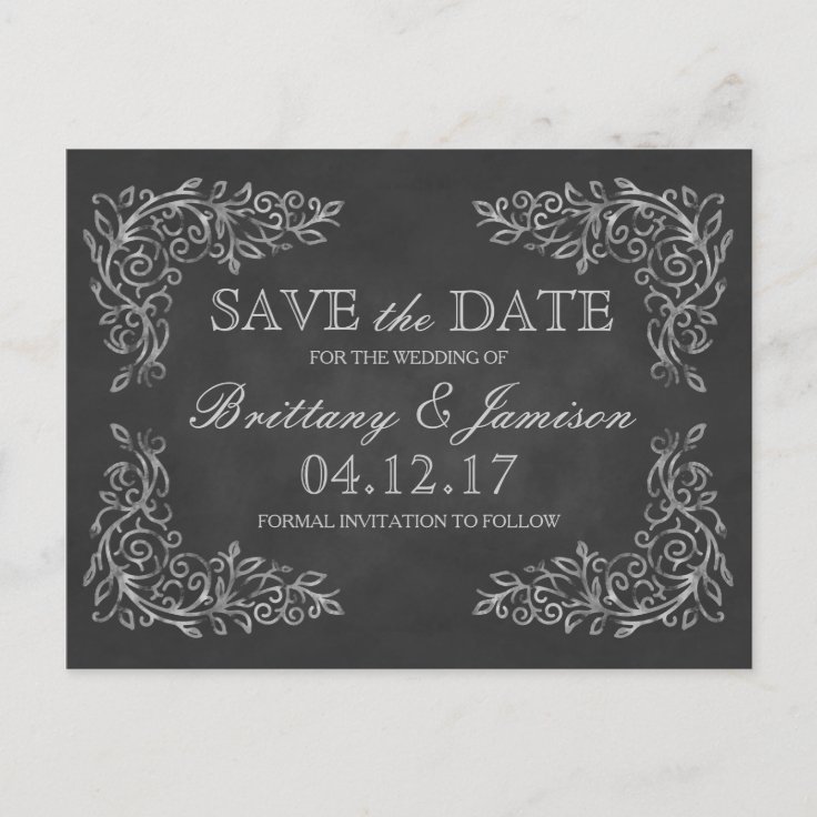 Elegant Chalkboard Filigree Wedding Save the Date Announcement Postcard ...
