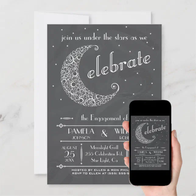 Elegant Chalkboard Moon Celebration Invitation | Zazzle