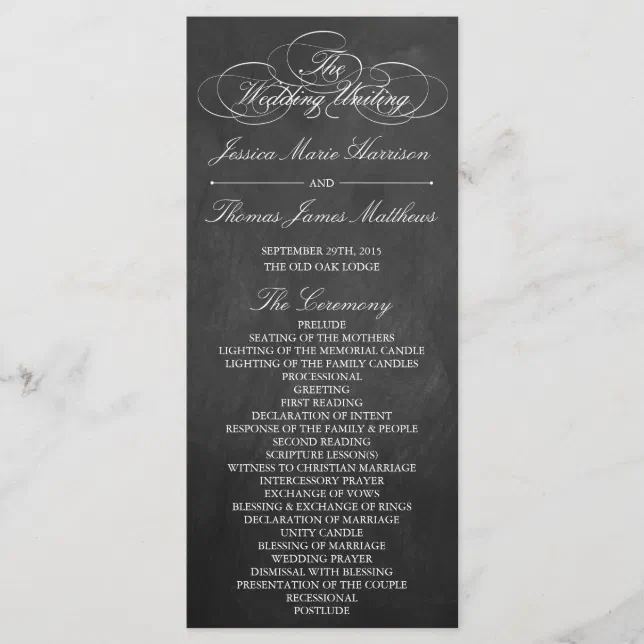 Elegant Chalkboard Wedding Program Template | Zazzle