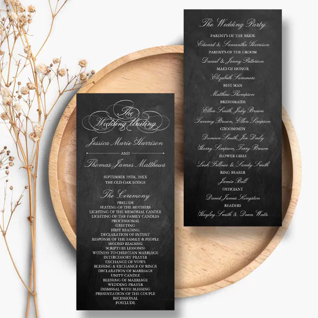Elegant Chalkboard Wedding Program Template | Zazzle