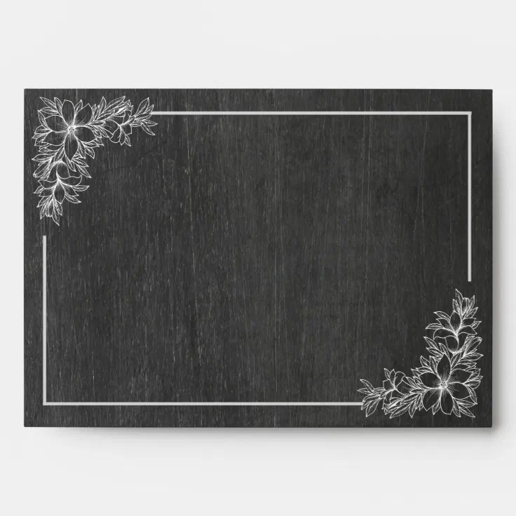 Elegant Chalkboard White Floral Frame Wedding Envelope | Zazzle