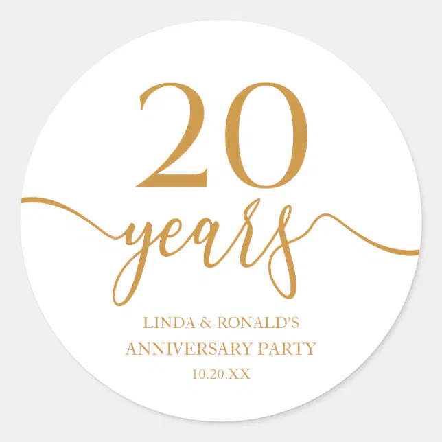 Elegant Champagne 20th Wedding Anniversary Classic Round Sticker | Zazzle