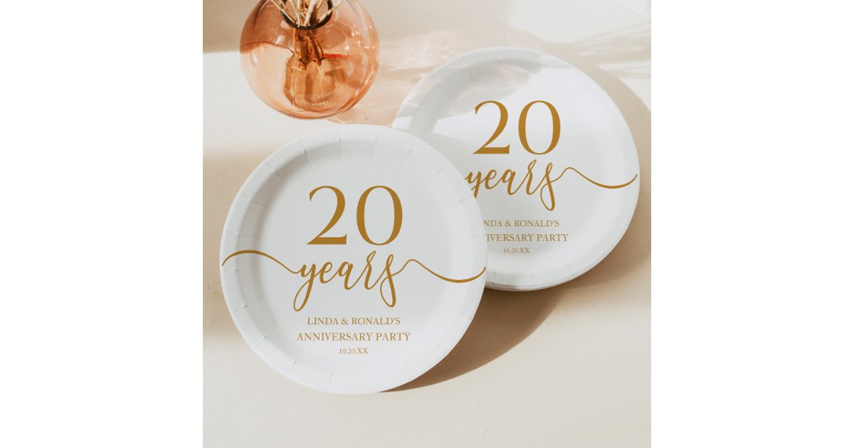 Elegant Champagne 20th Wedding Anniversary Paper Plates | Zazzle