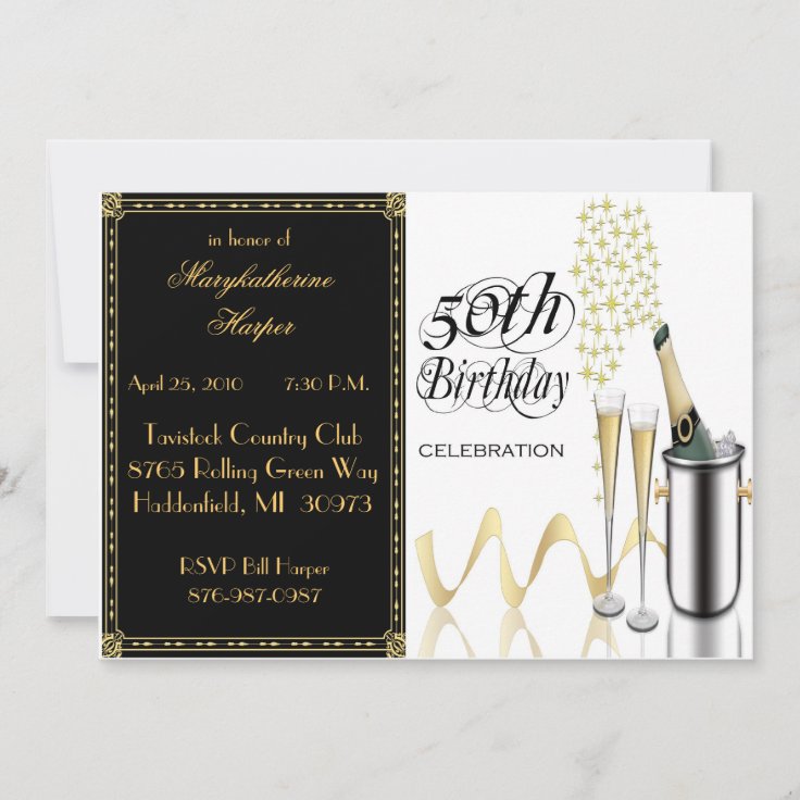 Elegant Champagne 50th Birthday Party Invitation | Zazzle