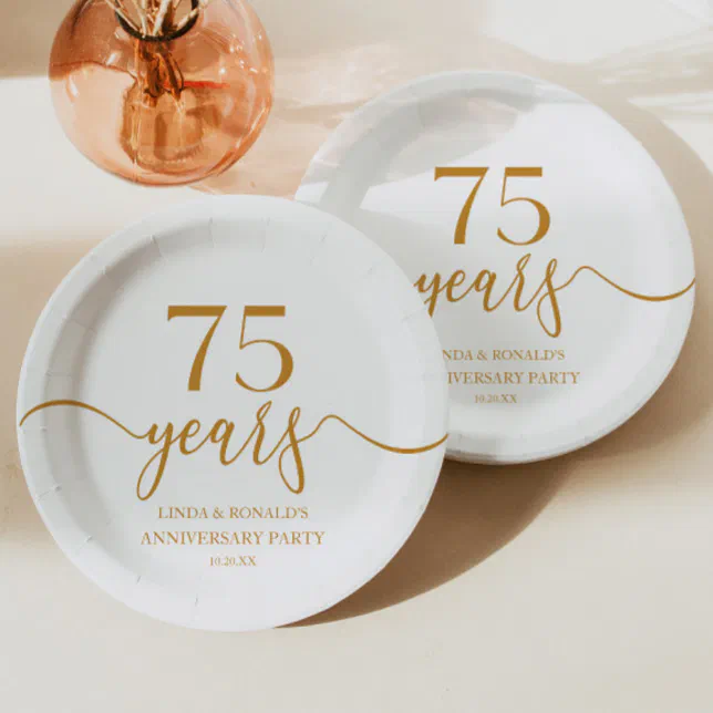 Elegant Champagne 75th Wedding Anniversary Paper Plates | Zazzle
