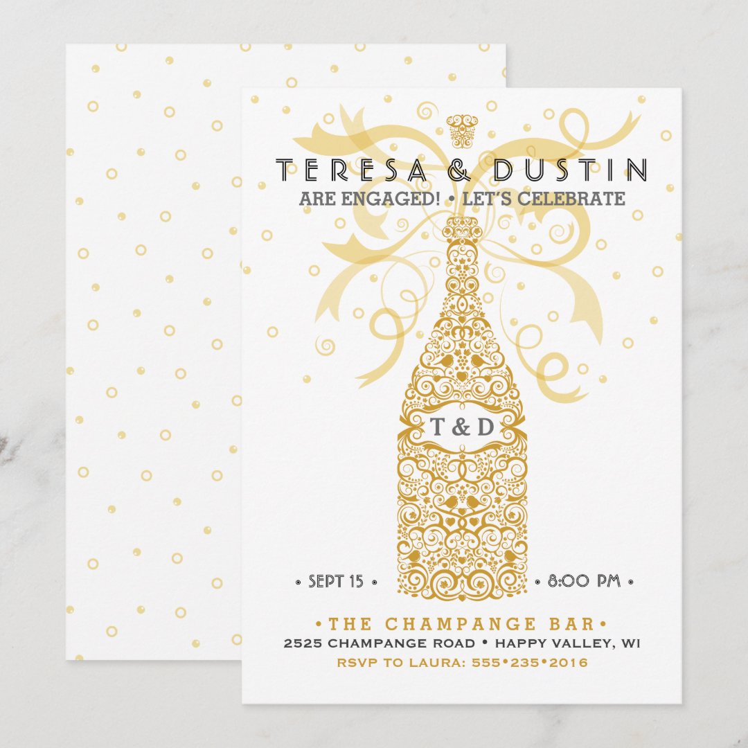 Elegant Champagne Bottle Engagement Party Invitation | Zazzle