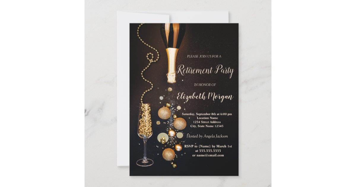 Elegant Champagne Bottle Glass Retirement Invitation | Zazzle