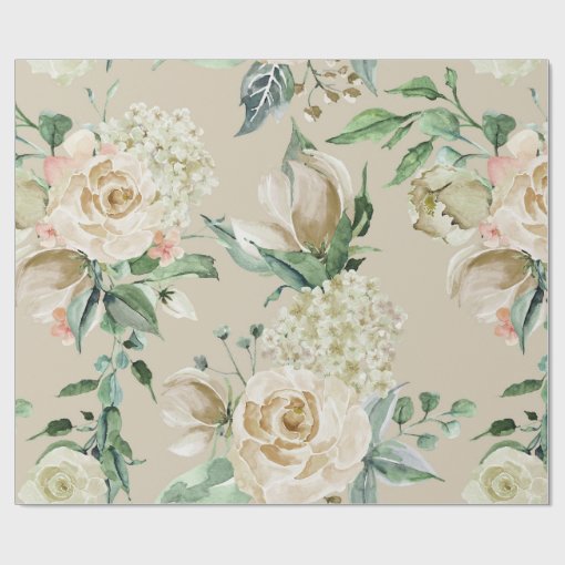 Elegant Champagne Cream Floral Botanical Wedding Wrapping Paper | Zazzle