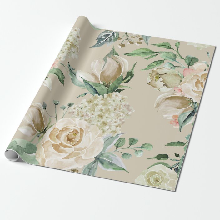 Elegant Champagne Cream Floral Botanical Wedding Wrapping Paper ...