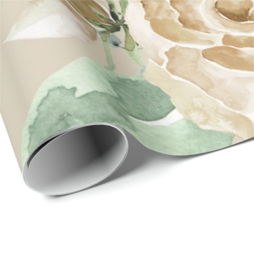 Elegant Champagne Cream Floral Botanical Wedding Wrapping Paper | Zazzle