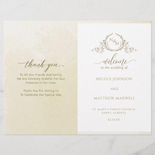 Elegant Champagne Folded Wedding Ceremony Program | Zazzle