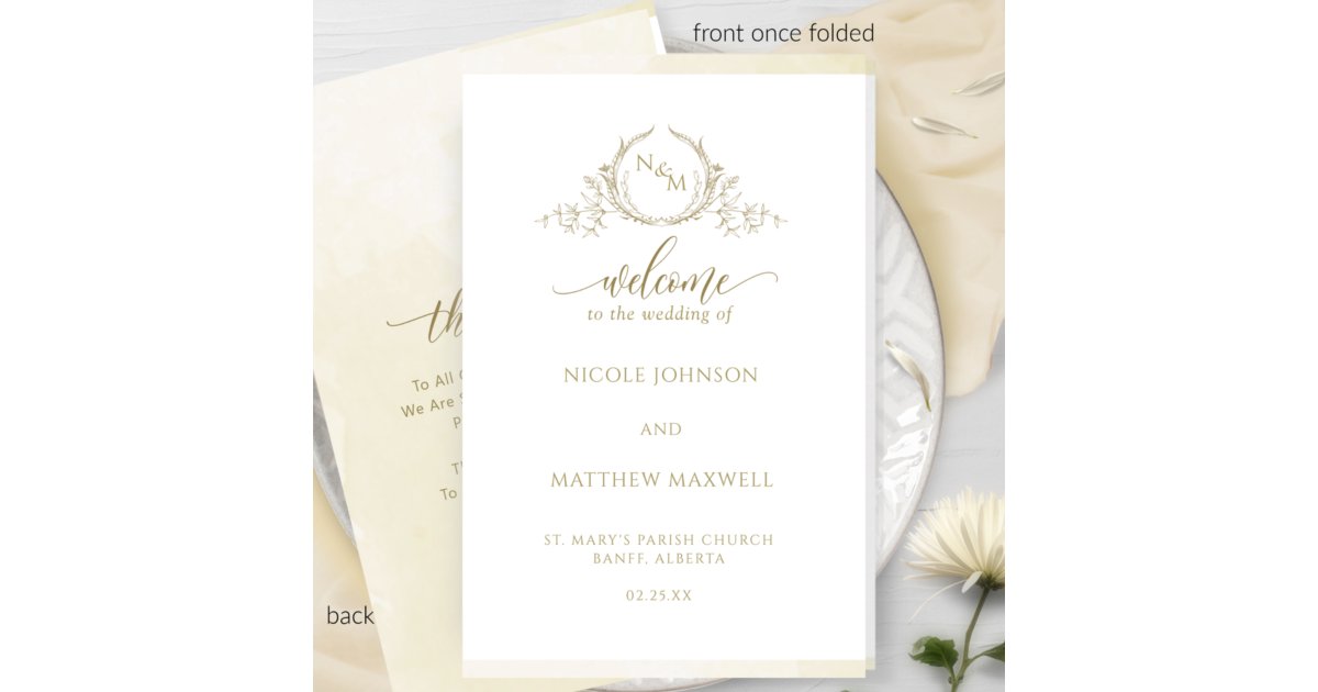 Elegant Champagne Folded Wedding Ceremony Program | Zazzle