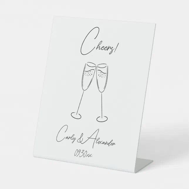 Elegant Champagne Glass Cheers Wedding Bar Pedestal Sign | Zazzle