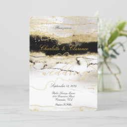 Elegant Champagne Gold Black White Luxury Wedding Invitation | Zazzle