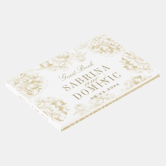Elegant Champagne Gold Floral Peony Wedding Guest Book | Zazzle.com