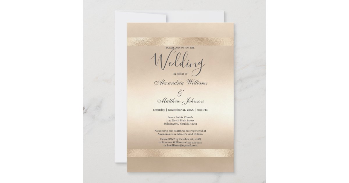Elegant Champagne Gold Glamour Luxury Wedding Invitation | Zazzle