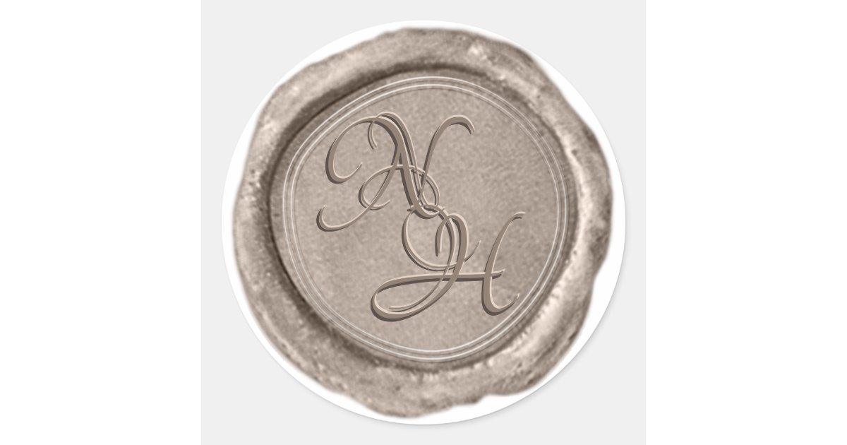Elegant Champagne Gold Wax Seal Monogram Sticker | Zazzle