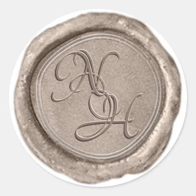 Elegant Champagne Gold Wax Seal Monogram Sticker | Zazzle