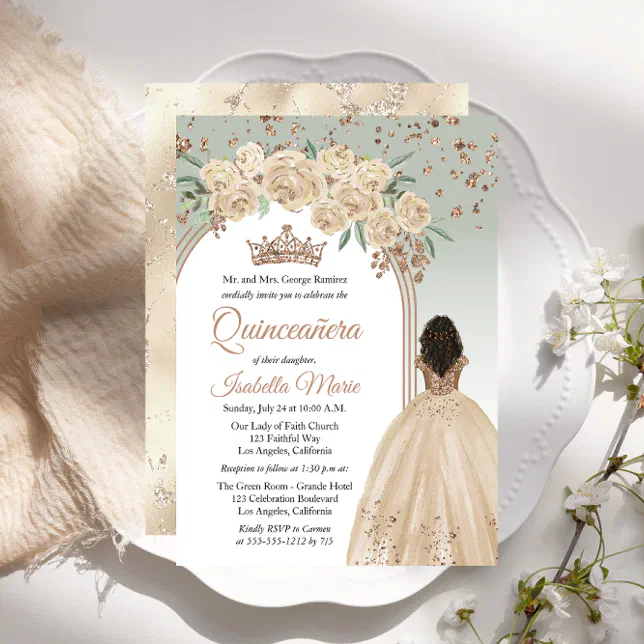 Elegant Champagne | Sage Floral Quinceañera Party Invitation | Zazzle