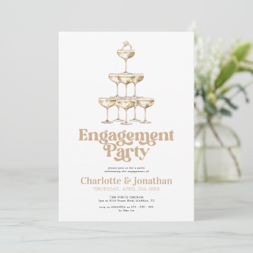 Elegant Champagne Stylish Retro Engagement Party Invitation | Zazzle