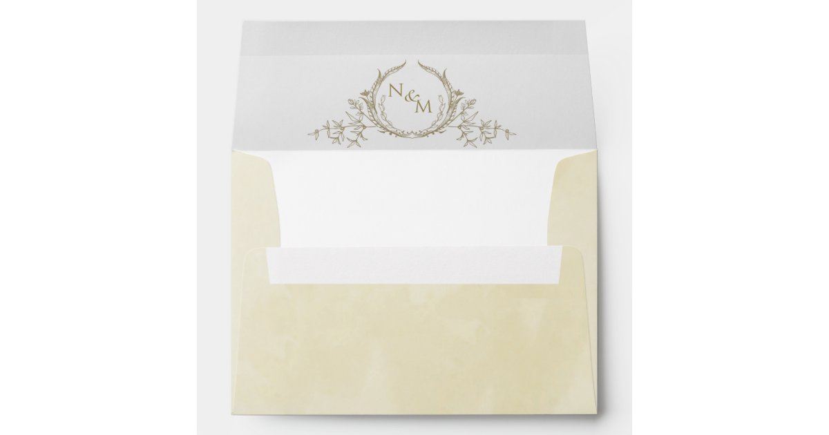 Elegant Champagne Watercolor Monogram Wedding Envelope | Zazzle