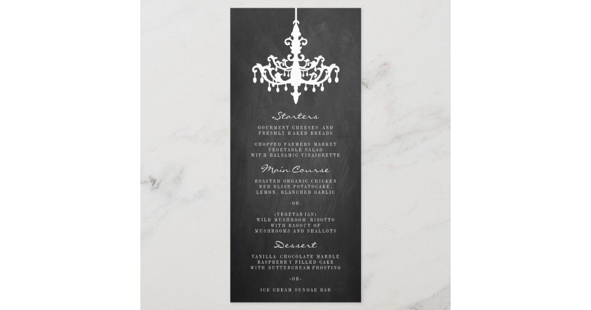 Elegant Chandelier Chalkboard Wedding Collection Menu | Zazzle