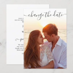 Elegant Change the Date Postponed PHOTO Wedding Invitation | Zazzle