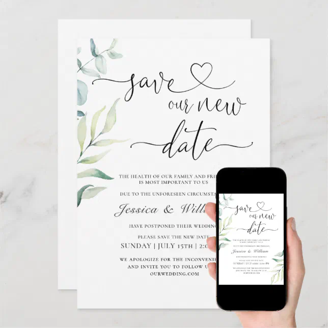 Elegant Change the Date Watercolor Modern Invitation | Zazzle