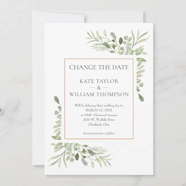 Elegant Change the Date Watercolour Greenery Save The Date | Zazzle