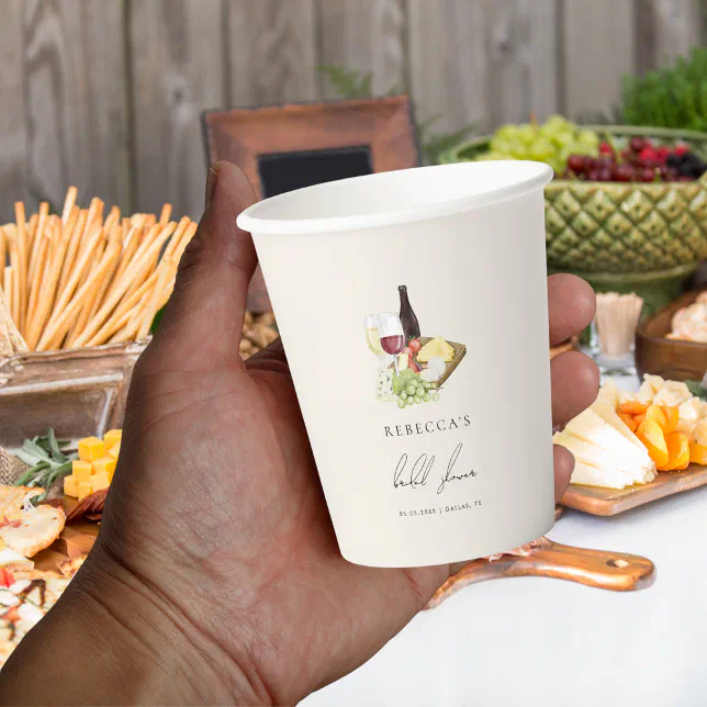 Elegant Charcuterie Wine & Cheese Bridal Shower Paper Cups | Zazzle