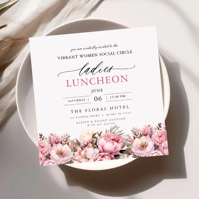 Elegant Charity Lunch Watercolor Floral Invitation | Zazzle