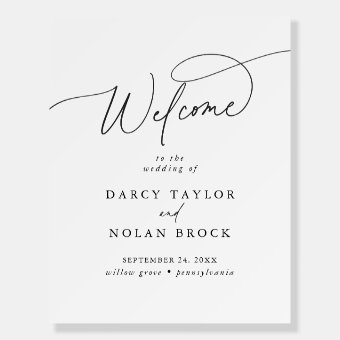 Elegant Charm Black and White Wedding Welcome Sign | Zazzle