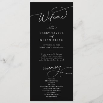 Elegant Charm Flat Dark Black Wedding Program | Zazzle