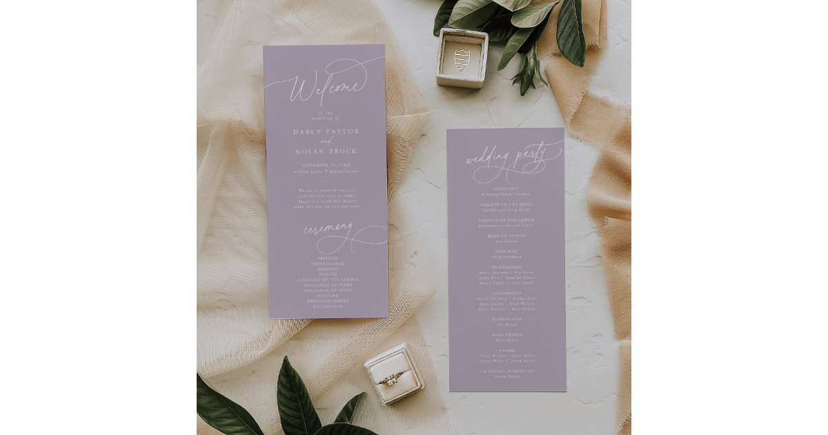 Elegant Charm Flat Lavender Purple Wedding Program | Zazzle