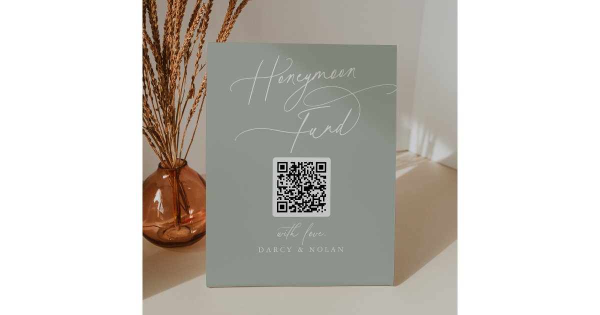 Elegant Charm Green QR Code Honeymoon Fund Sign | Zazzle