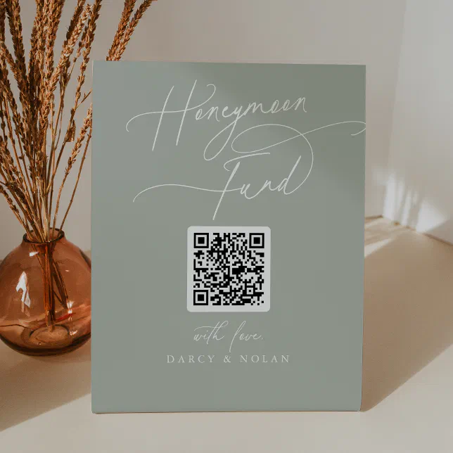 Elegant Charm Green QR Code Honeymoon Fund Sign | Zazzle