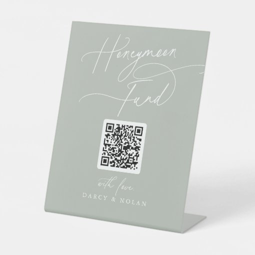 Elegant Charm Green QR Code Honeymoon Fund Sign | Zazzle