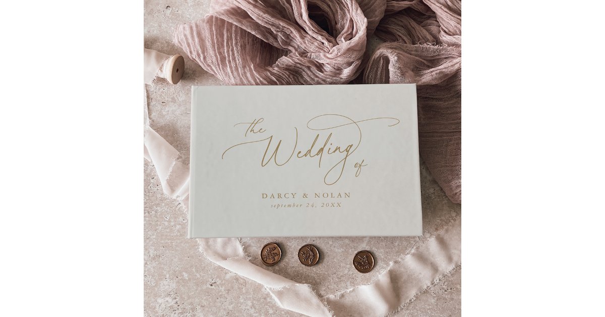 Elegant Charm Ivory and Gold Wedding Guest Book | Zazzle
