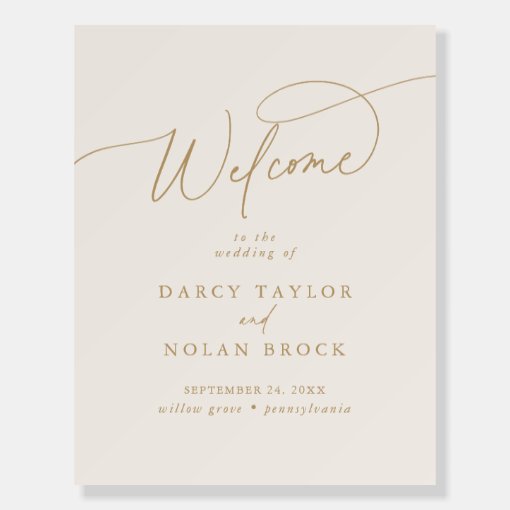 Elegant Charm Ivory and Gold Wedding Welcome Sign | Zazzle