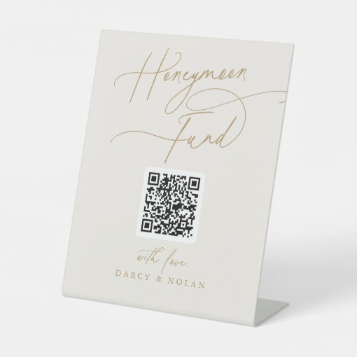 Elegant Charm Ivory QR Code Honeymoon Fund Sign | Zazzle