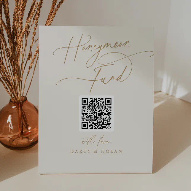 Elegant Charm Ivory QR Code Honeymoon Fund Sign | Zazzle