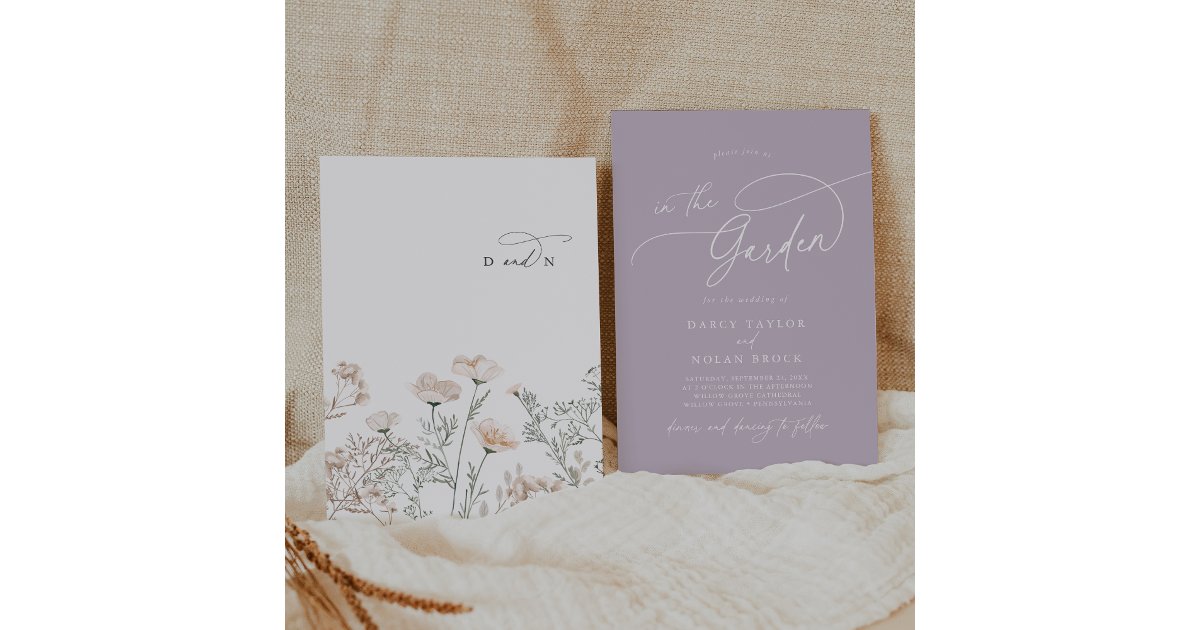 Elegant Charm Monogram Purple Wildflower Wedding Invitation | Zazzle