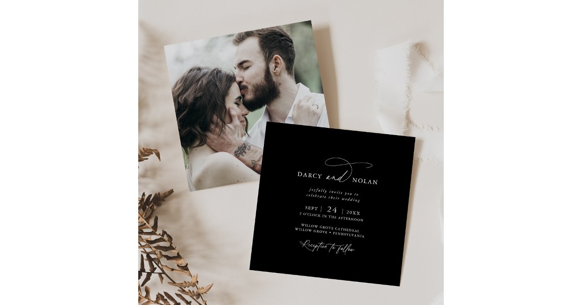 Elegant Charm Photo Dark Black Wedding Invitations | Zazzle