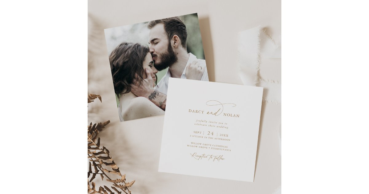 Elegant Charm Photo White Gold Wedding Invitations | Zazzle