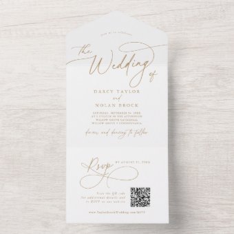Elegant Charm QR Code Gold Wedding All In One Invitation | Zazzle