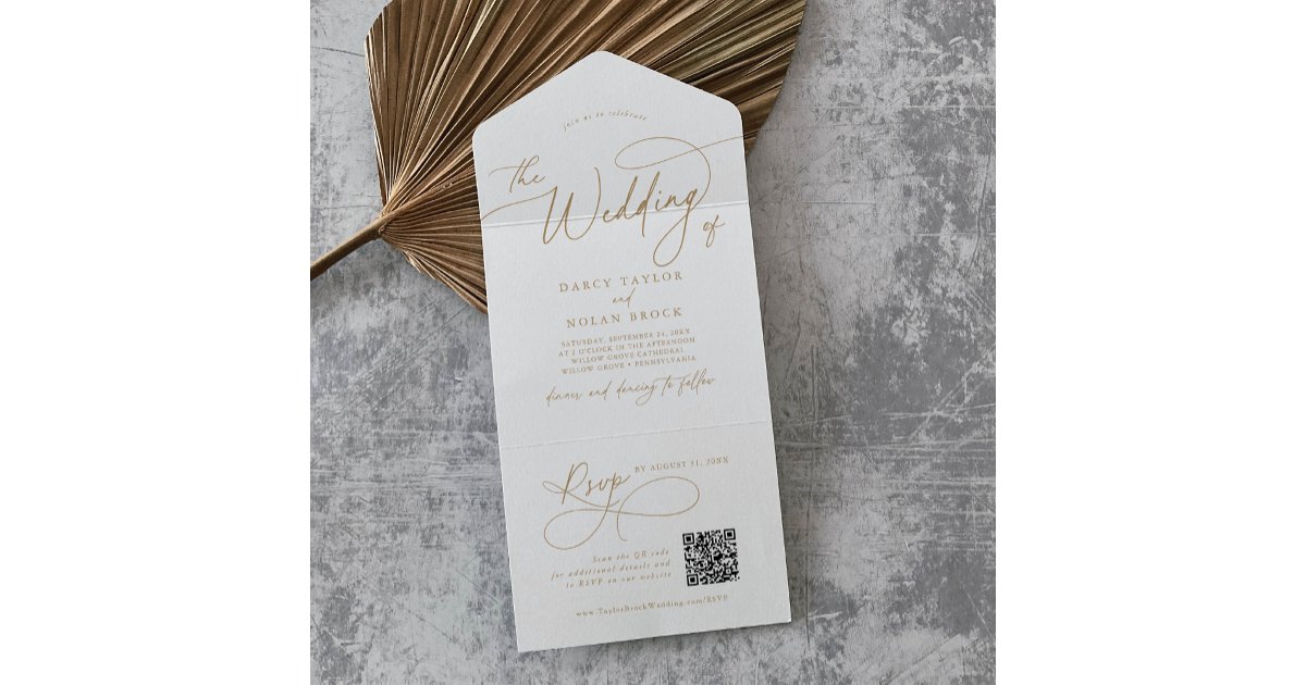 Elegant Charm QR Code Gold Wedding All In One Invitation | Zazzle