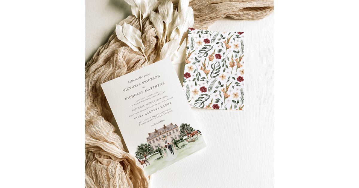 Elegant Chateau | Watercolor English Manor Wedding Invitation | Zazzle