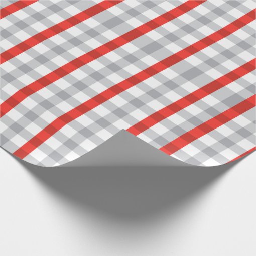 Elegant Checkered Pattern Of Gray And Red Lines Wrapping Paper | Zazzle